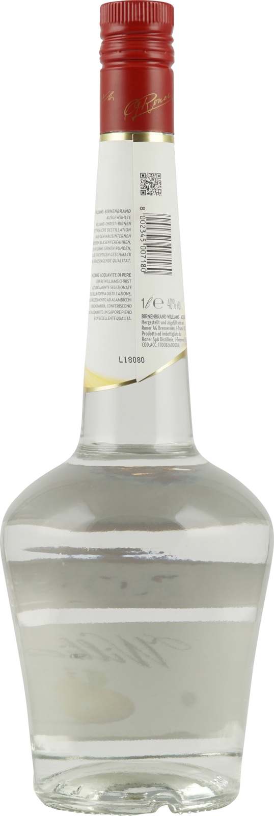 Roner Williams 1,0 Liter 40 % Vol., erlesener Obstbrand